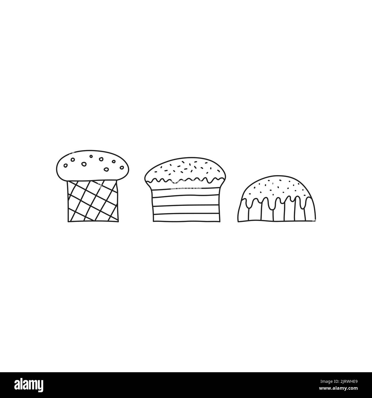 Doodle outline Easter kulich cakes or Christmas panettones isolated on ...