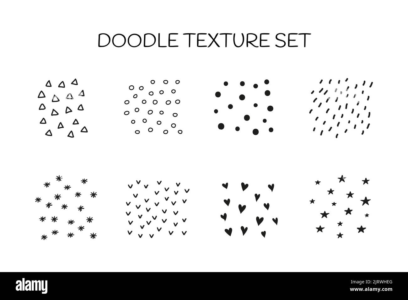 Set of doodle textures including dots, hearts, lines, snowflakes ...