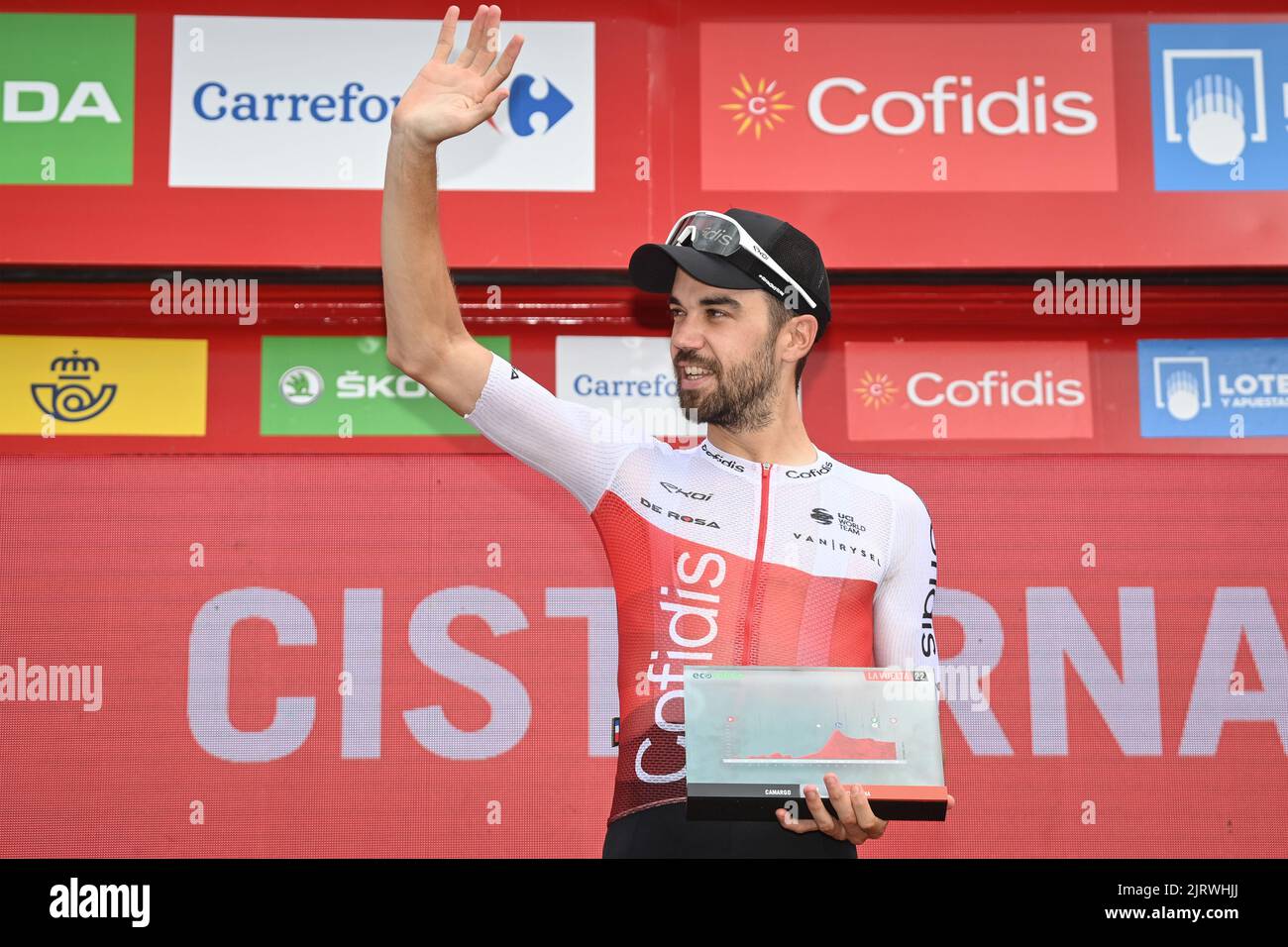 Spanish Jesus Herrada Lopez of Cofidis celebrates on the podium after ...