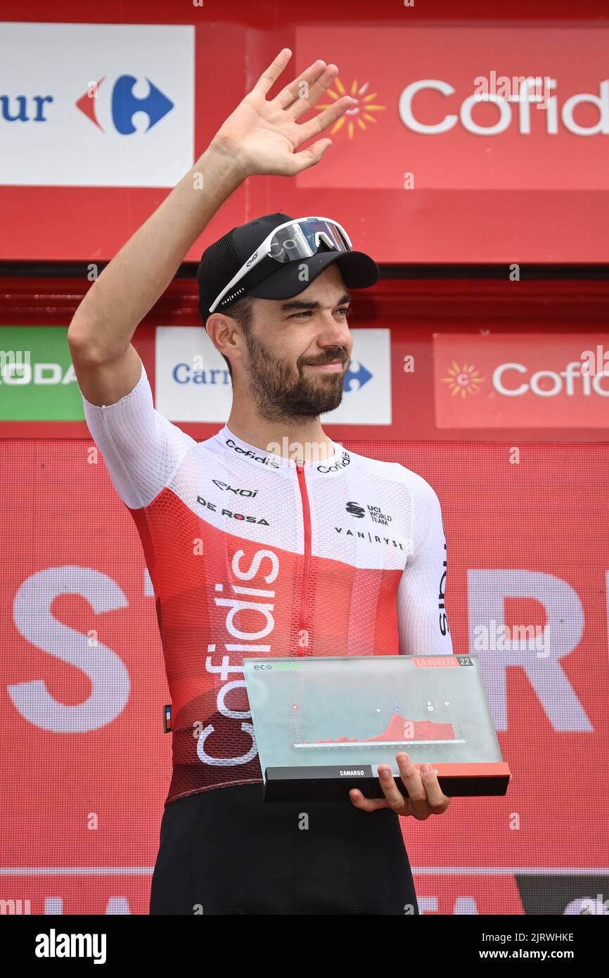 Spanish Jesus Herrada Lopez of Cofidis celebrates on the podium after ...