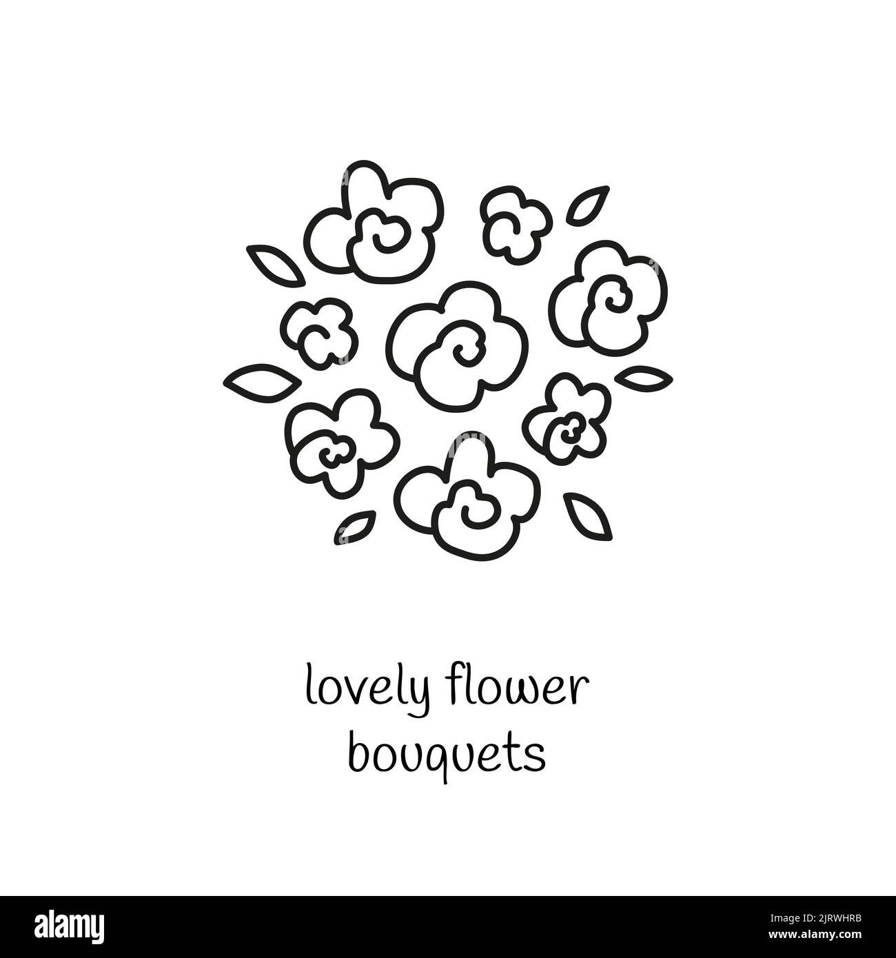 Group of doodle outline rose flowers and leaves isolated on white ...