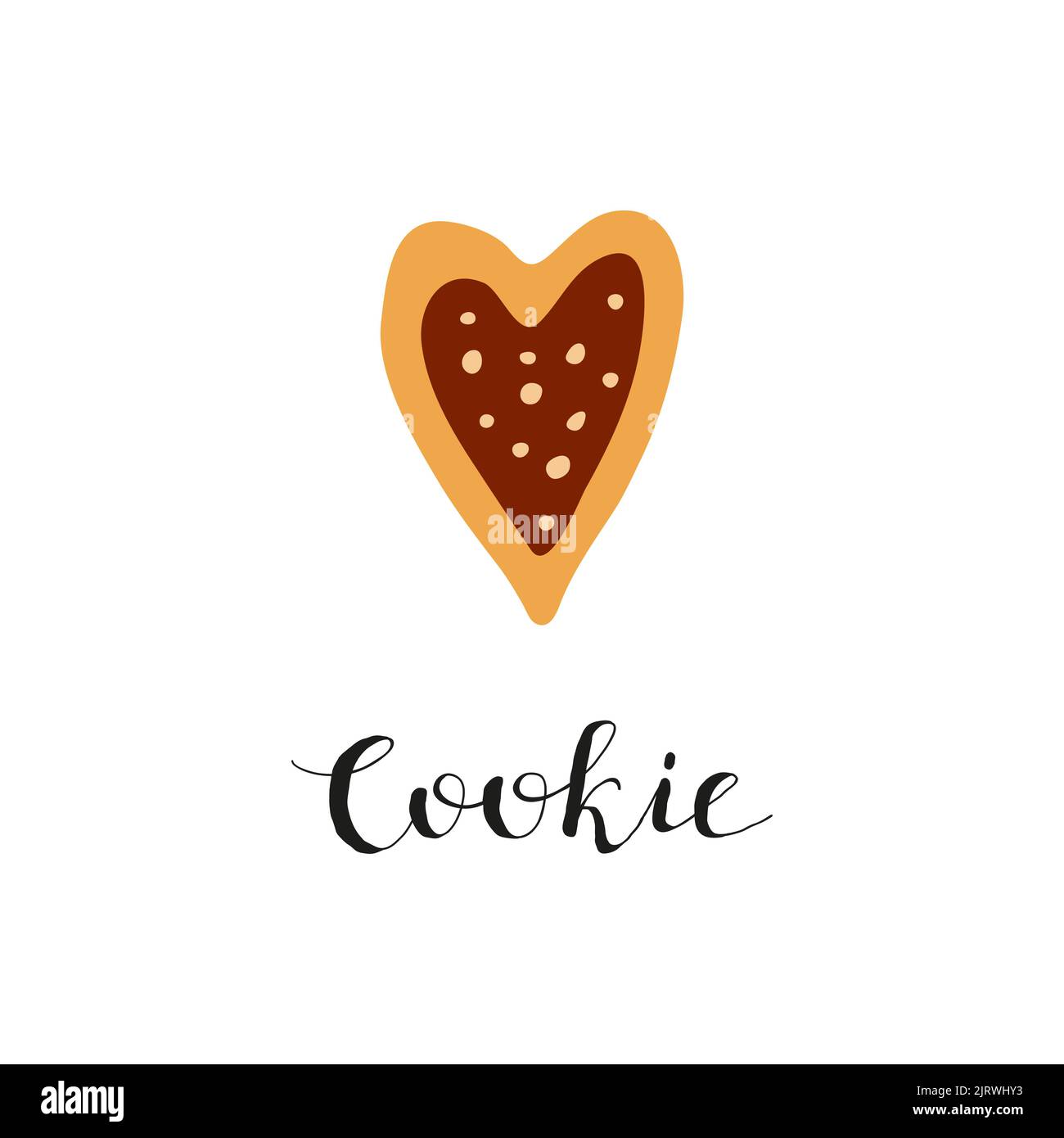 Colorful doodle heart shaped cookie with chocolate and lettering ...