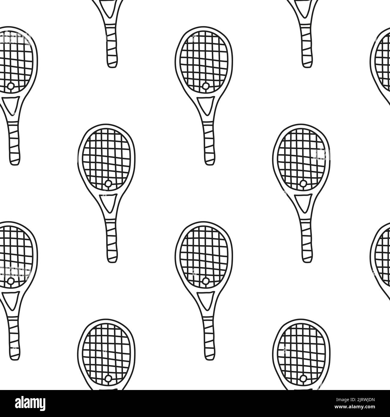 Black and white seamless pattern with doodle outline big tennis rackets ...