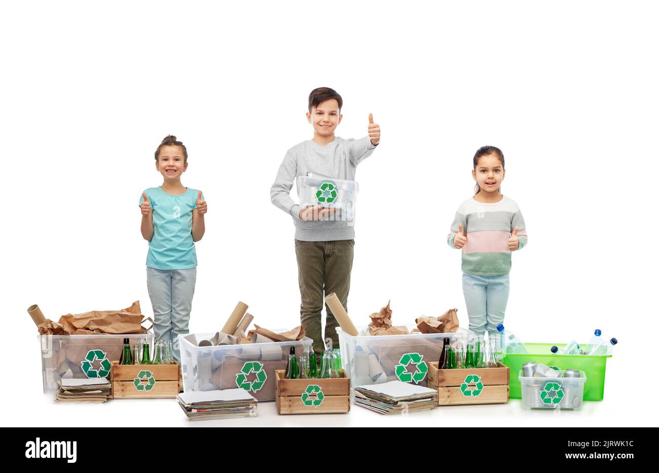 children l sorting paper, metal and plastic waste Stock Photo - Alamy