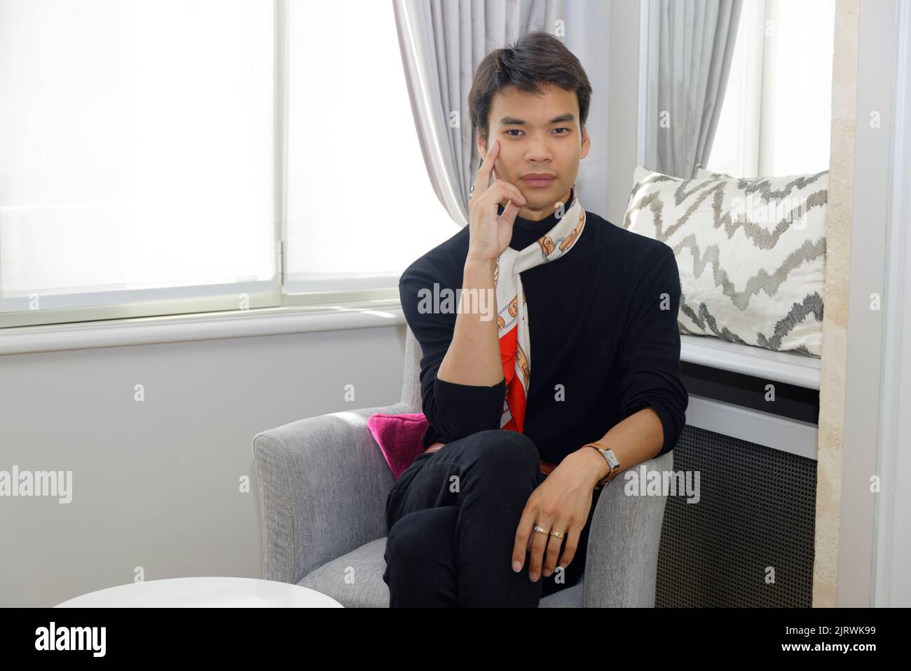 Paris, France. 20th Aug, 2022. Model Jeremy Bellet poses in a room at ...