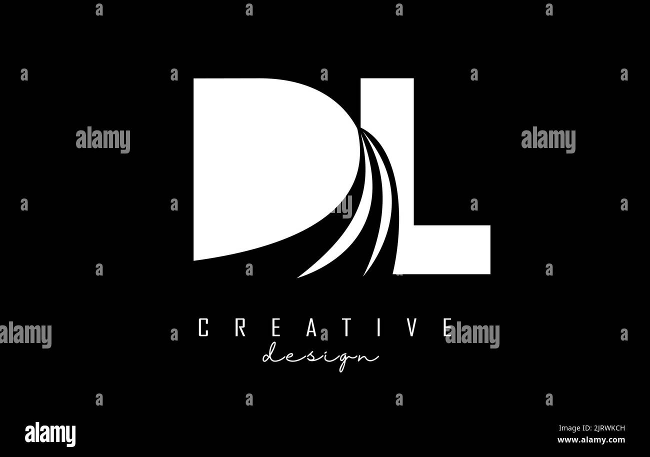 Creative white letter DL d L logo with leading lines and road concept ...