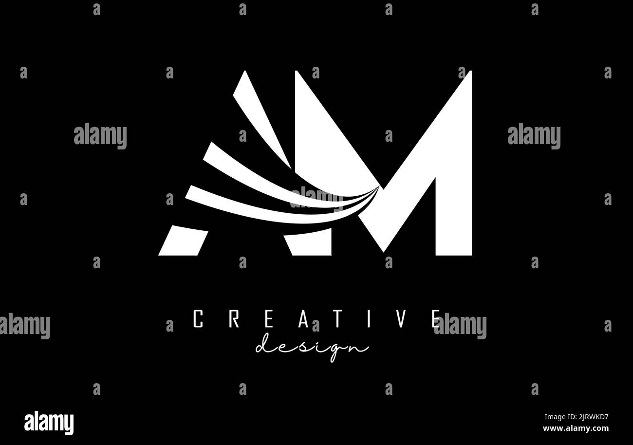 White letter AM A m logo with leading lines and road concept design ...