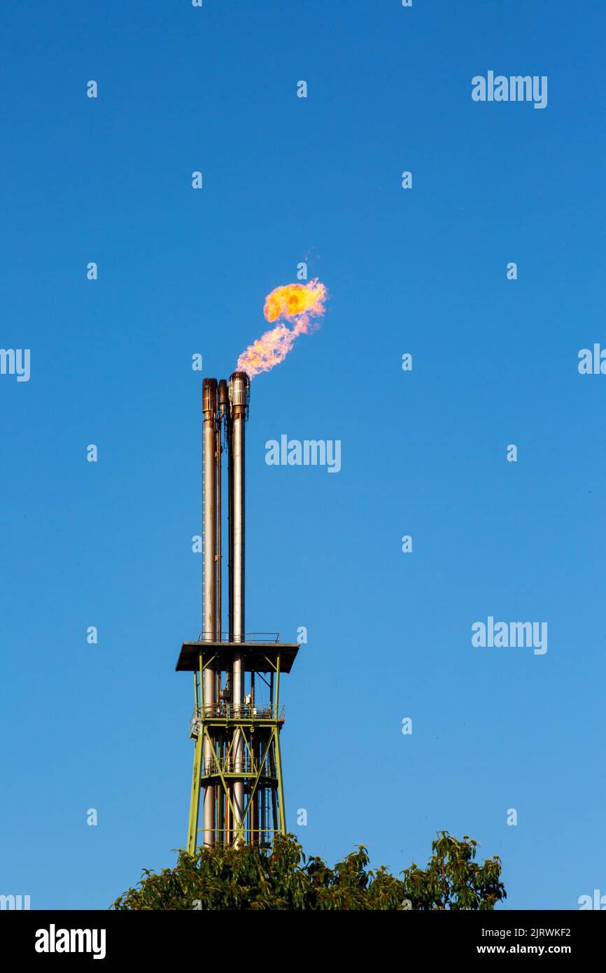 Burning Gas Flare In Oil Refinery Stock Photo - Alamy