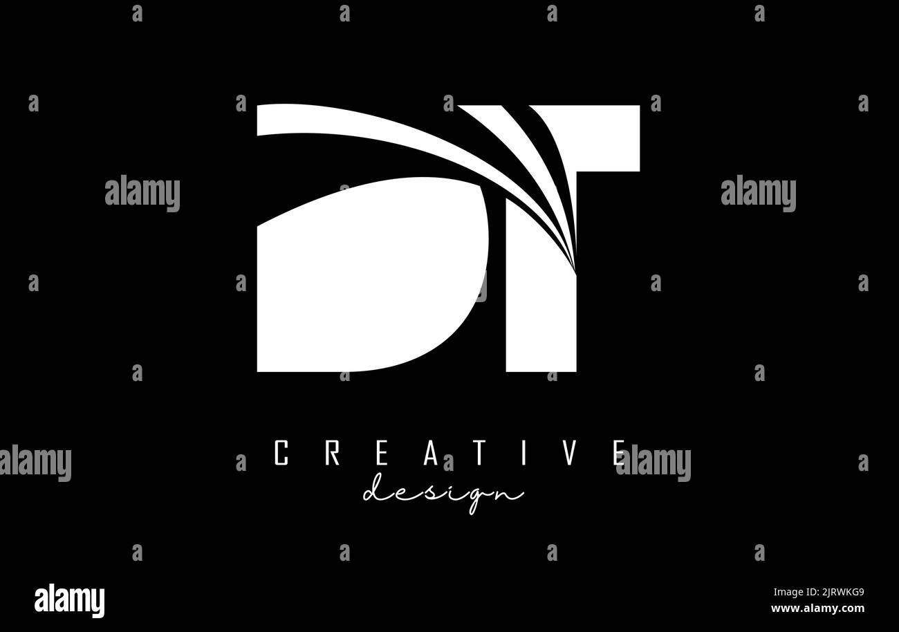 Creative white letter Dt d t logo with leading lines and road concept ...