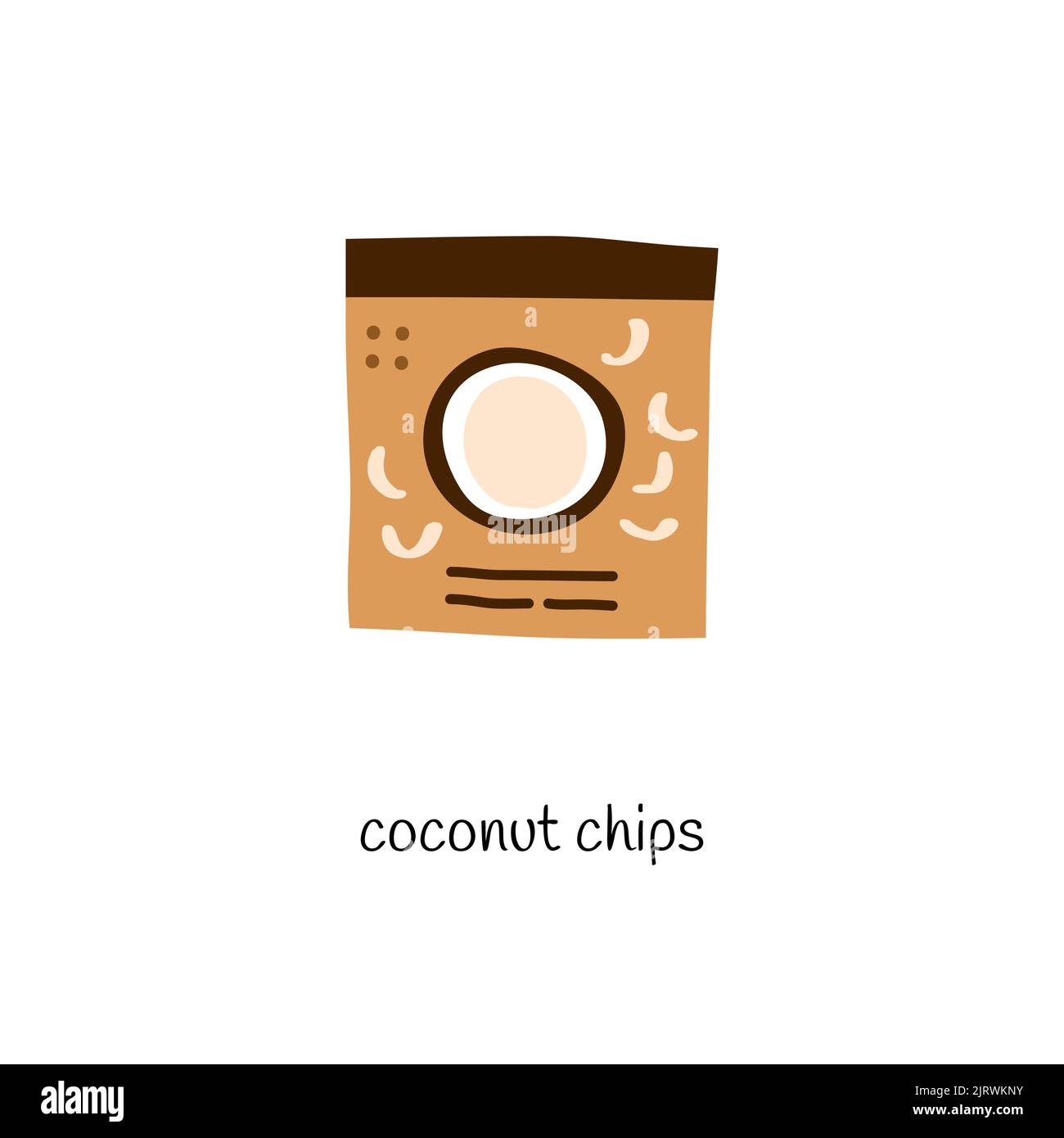 Doodle colored coconut chips in pack isolated on white background Stock ...