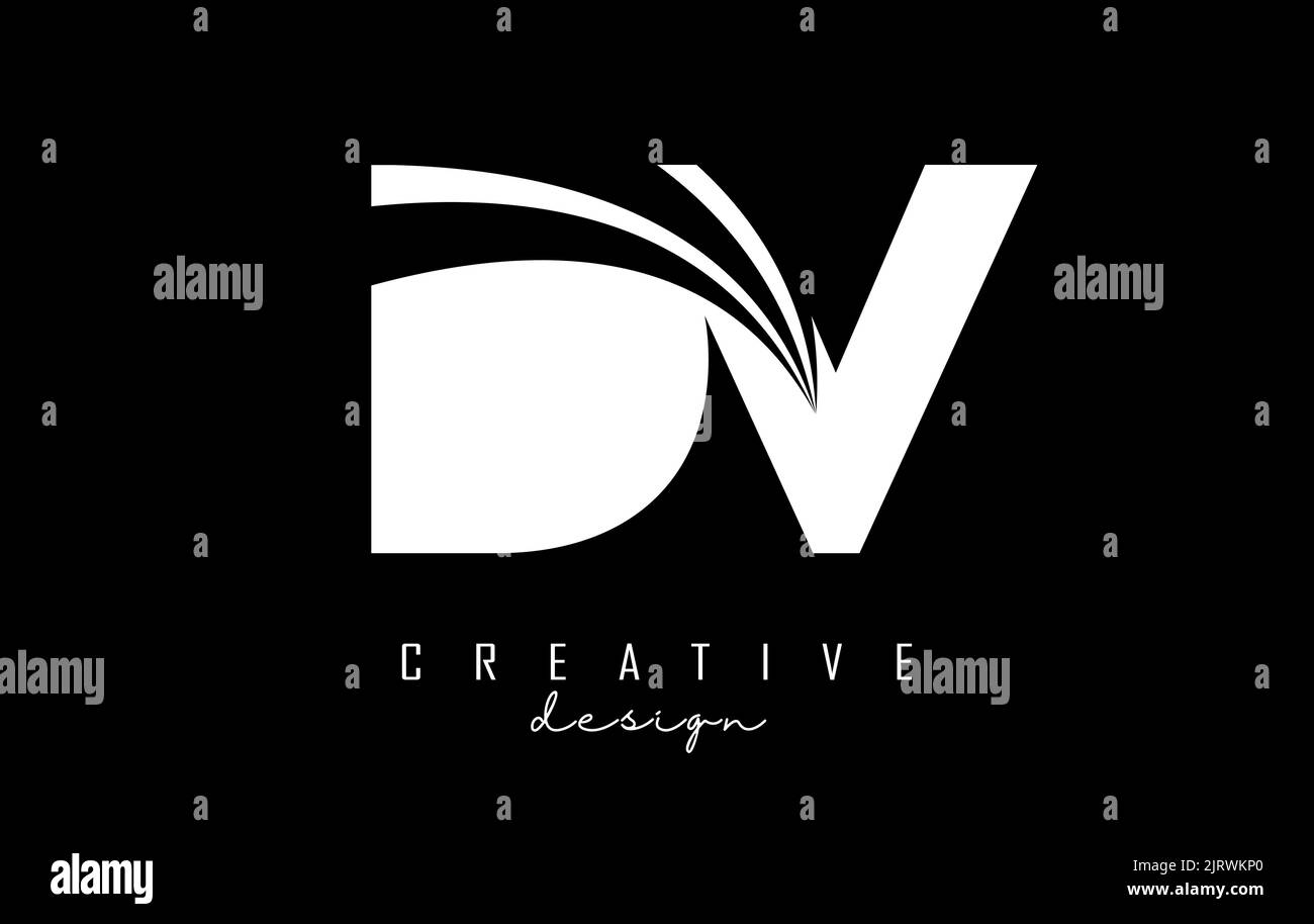 Creative white letter DV d v logo with leading lines and road concept ...
