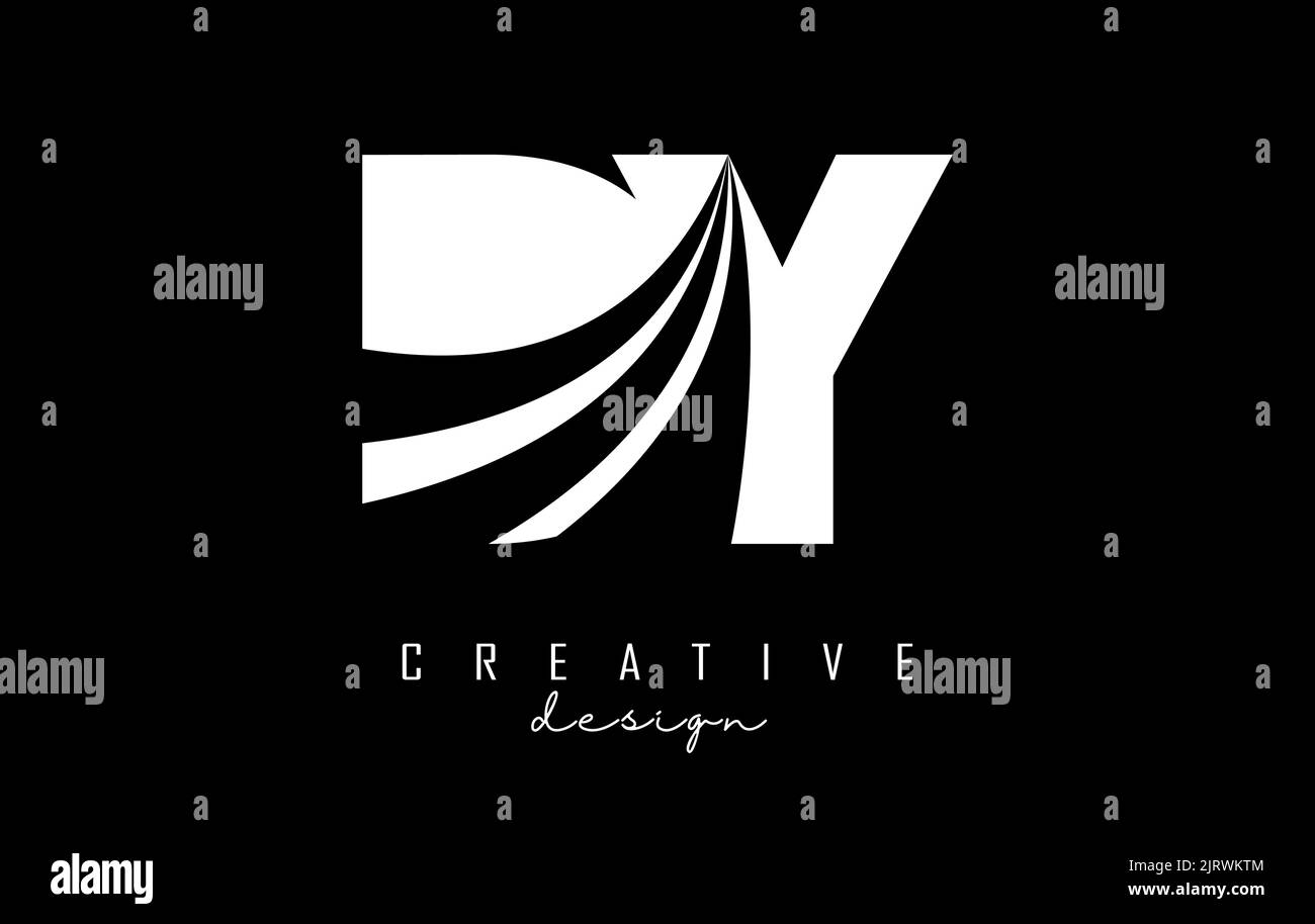Creative white letter DY d y logo with leading lines and road concept ...