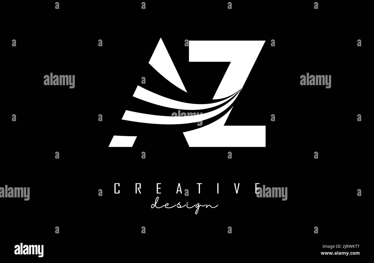 White letter AZ A Z logo with leading lines and road concept design ...
