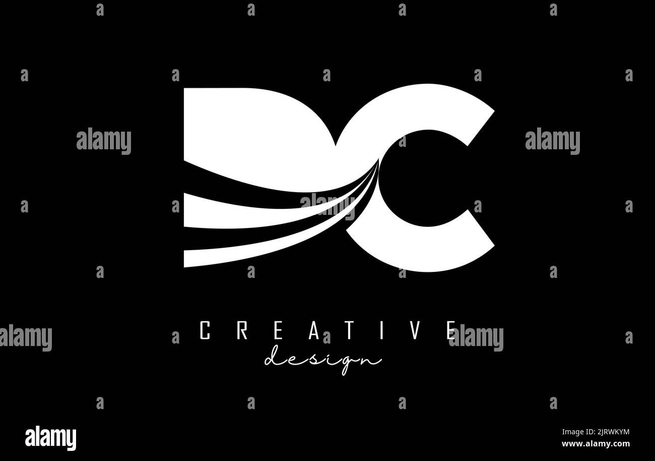 Creative white letter Dc d c logo with leading lines and road concept ...