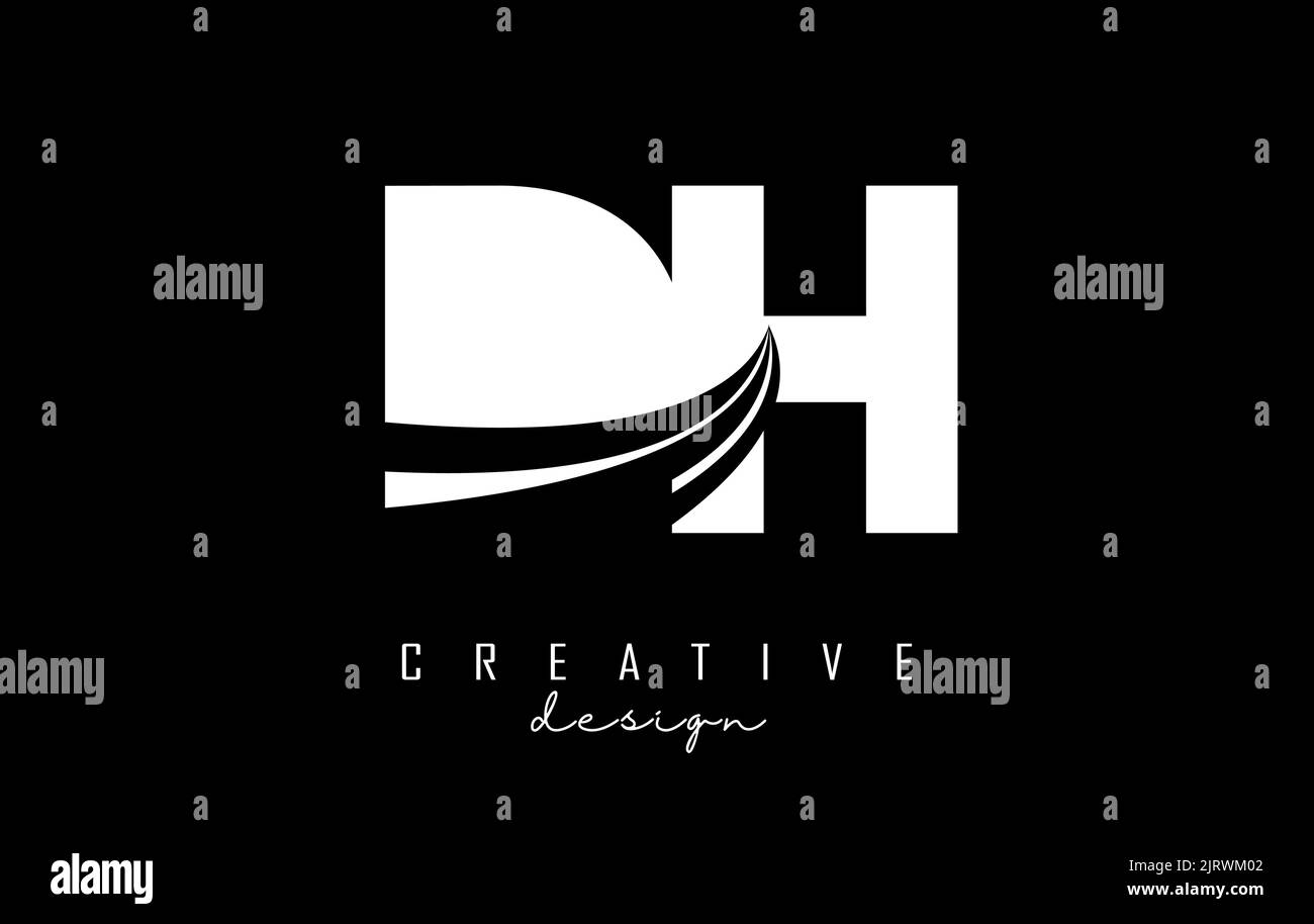 Creative white letter Dh d h logo with leading lines and road concept ...