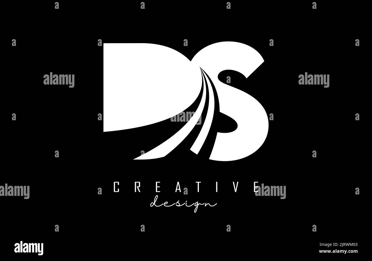 Creative white letter DS d s logo with leading lines and road concept ...
