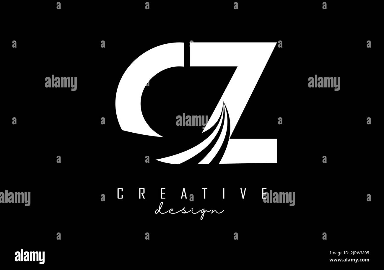 White letter CZ c z logo with leading lines and road concept design ...