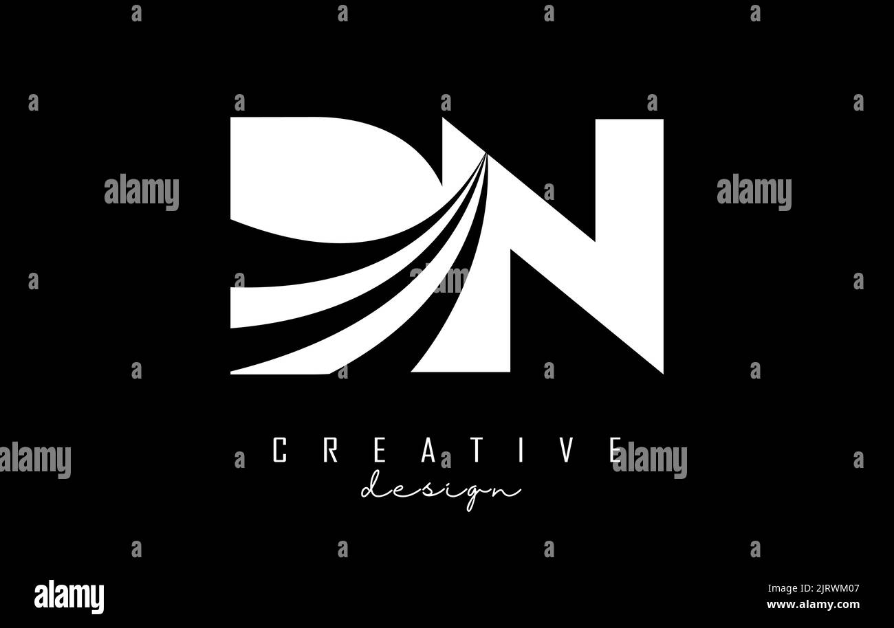 Creative white letter Dn d n logo with leading lines and road concept ...