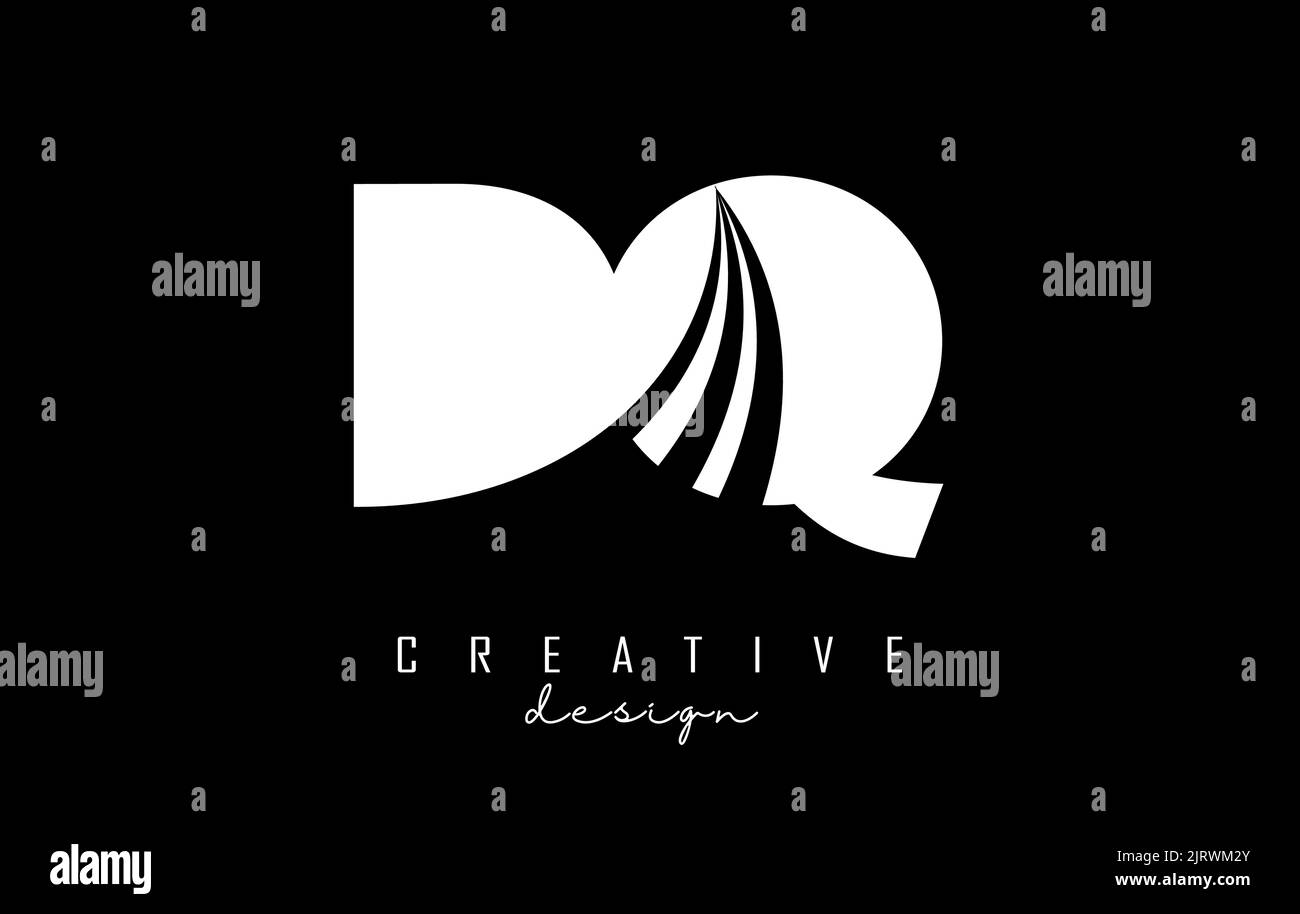 Creative white letter DQ d q logo with leading lines and road concept ...
