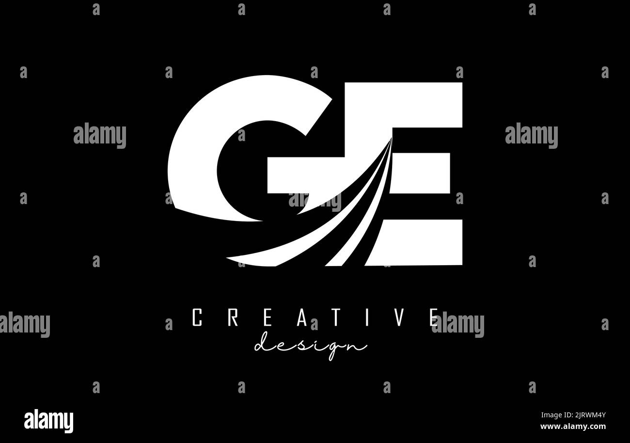 Creative white letter GE g e logo with leading lines and road concept ...