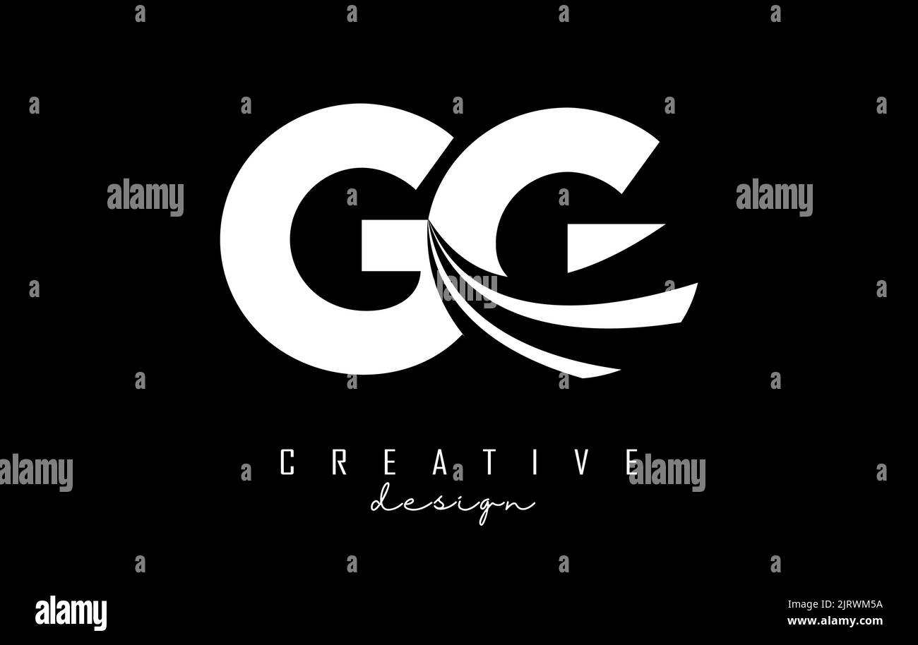 Creative white letter GG g logo with leading lines and road concept ...