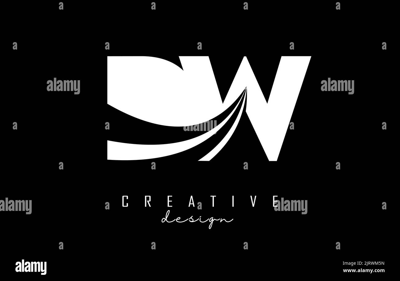 Creative white letter DW d w logo with leading lines and road concept ...