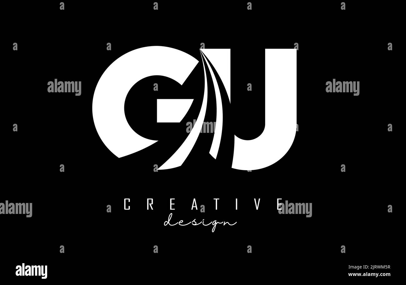 Creative white letter GU g u logo with leading lines and road concept ...