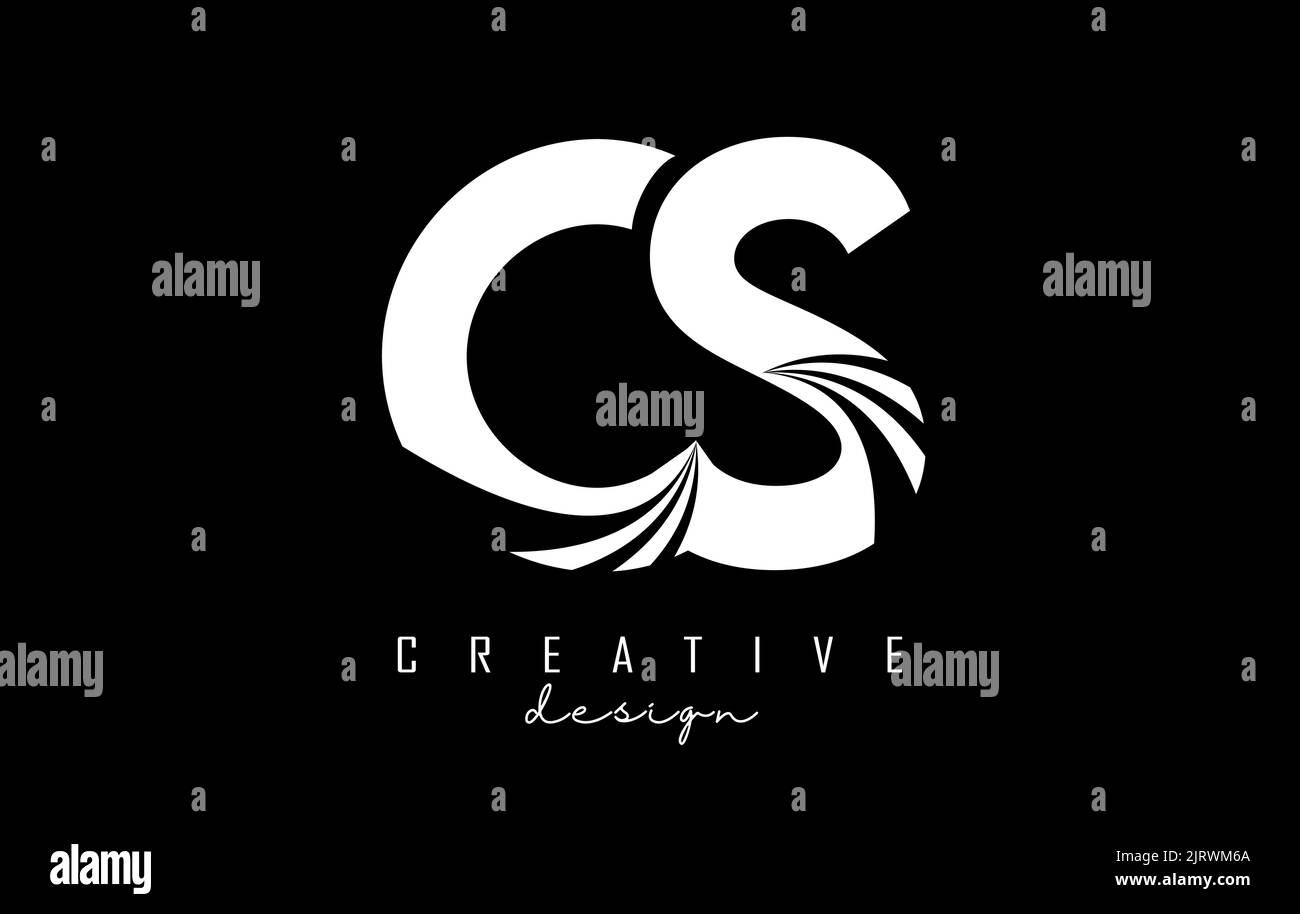 White letter CS c s logo with leading lines and road concept design ...