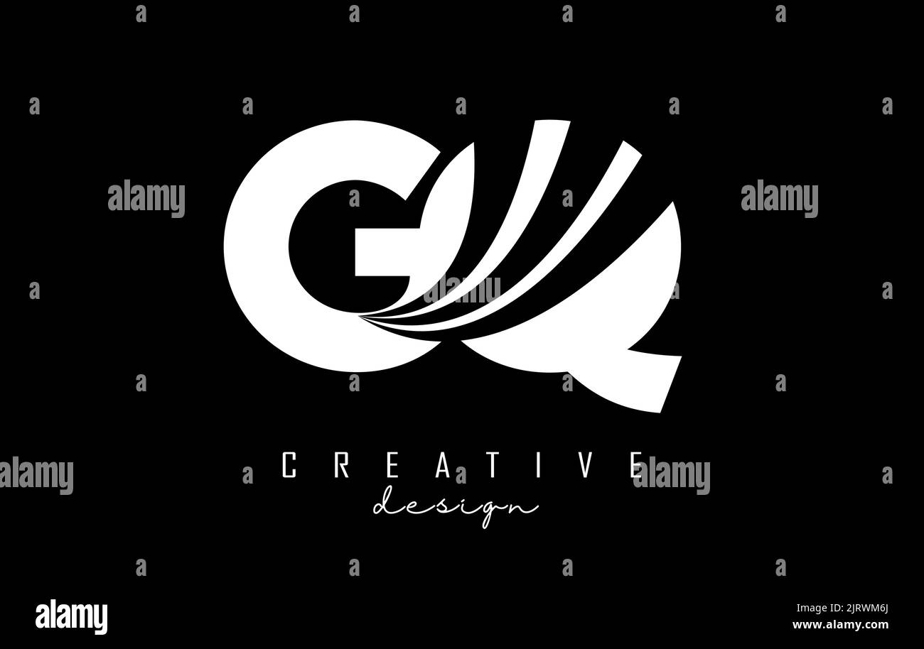 Creative white letter Gq g q logo with leading lines and road concept ...