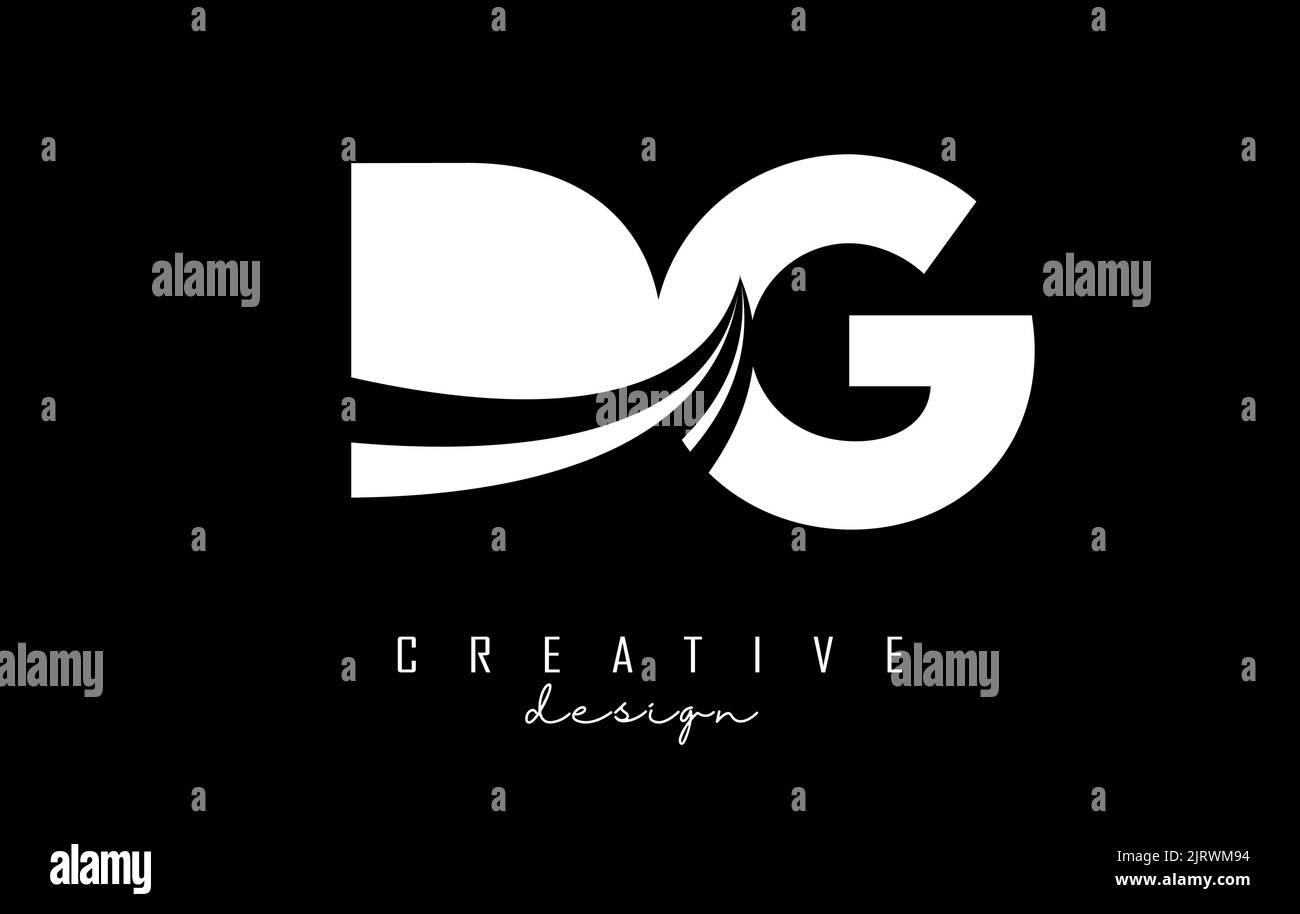 Creative white letter Dg d g logo with leading lines and road concept ...