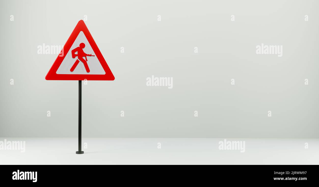 Road sign armed men, 3d sign isolated on white background, copy space ...