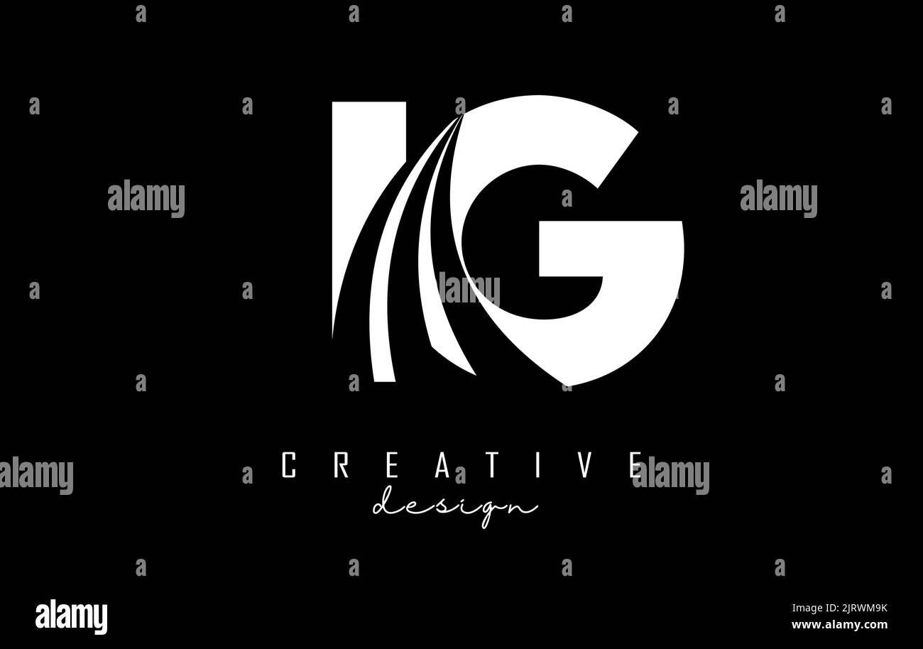 Creative white letter IG i g logo with leading lines and road concept ...