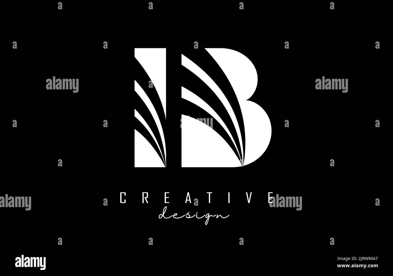 Creative white letter IB i b logo with leading lines and road concept ...