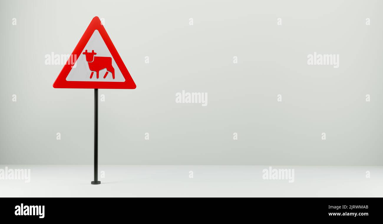 Road sign Cattle drive, 3d sign isolated on white background, copy ...