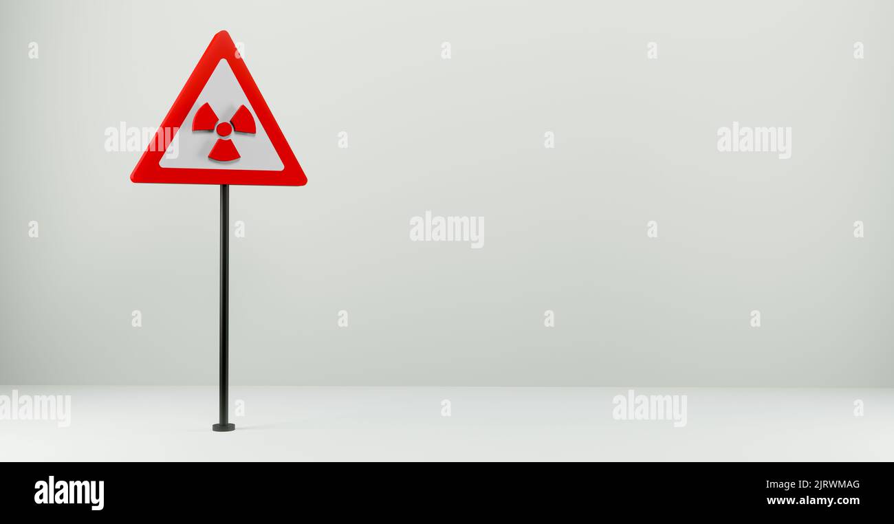 Road sign caution radiation risk, 3d sign isolated on white background ...