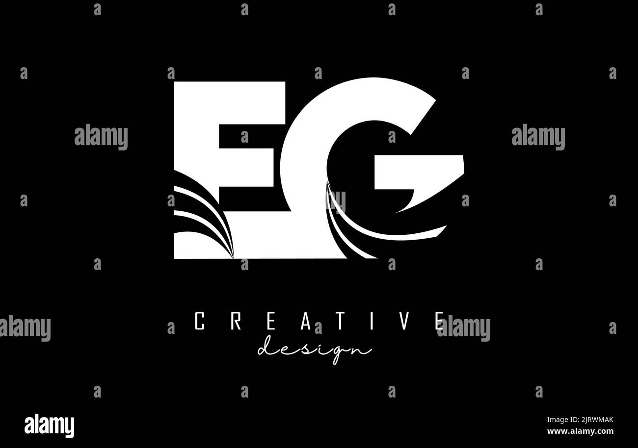 Creative white letter EG e g logo with leading lines and road concept ...