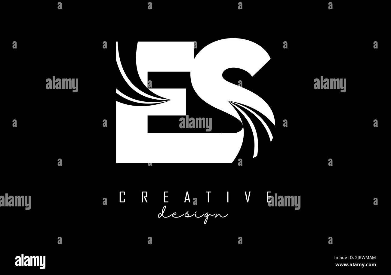 Creative white letter ES e S logo with leading lines and road concept ...