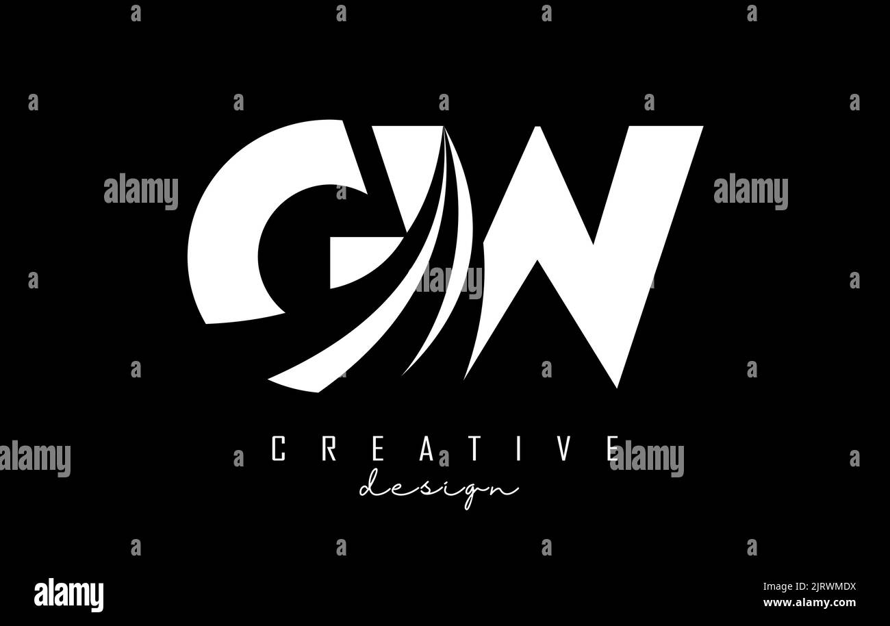 Creative white letter Gw g w logo with leading lines and road concept ...