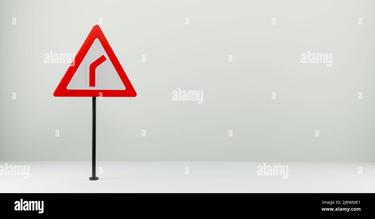 Road sign Dangerous turn, 3d sign isolated on white background, copy ...
