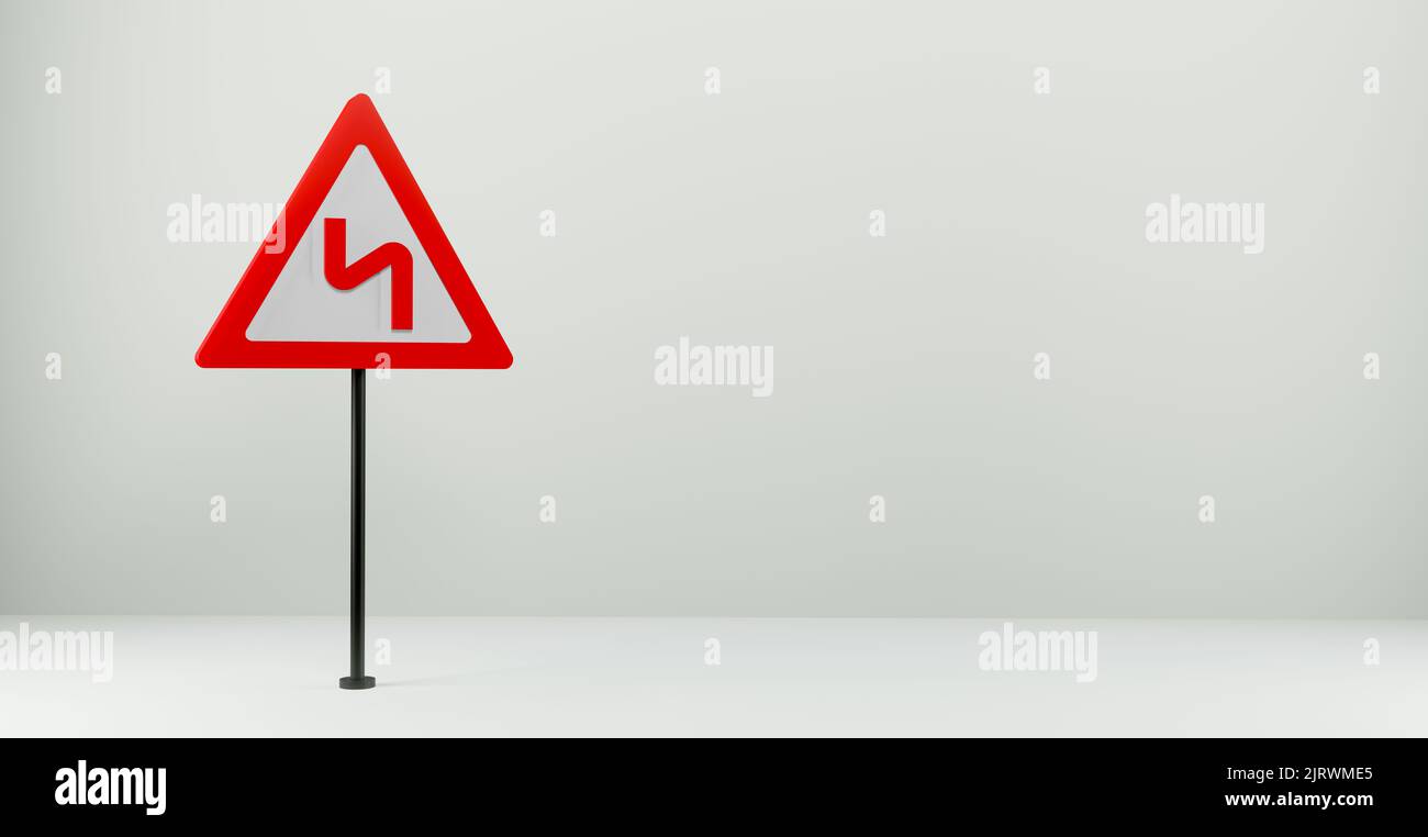 Road sign Dangerous turns, 3d sign isolated on white background, copy ...