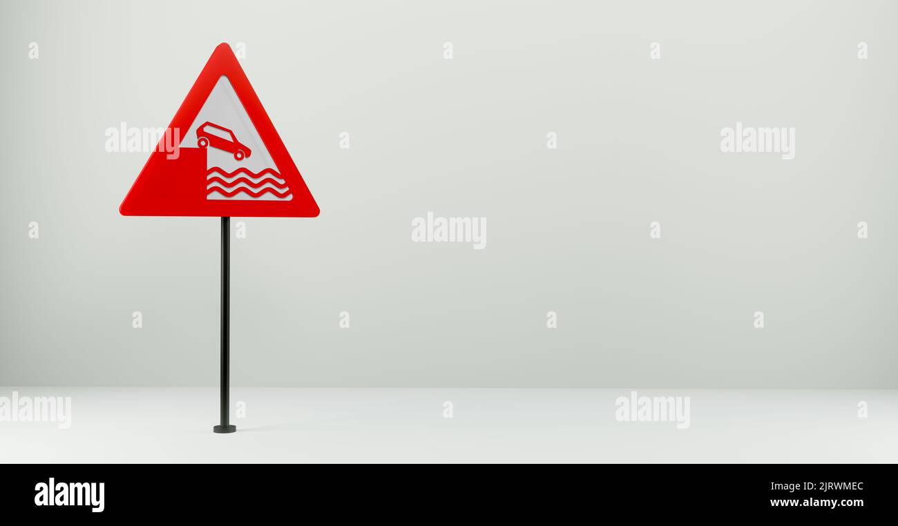 Road sign Departure to the embankment, 3d sign isolated on white ...
