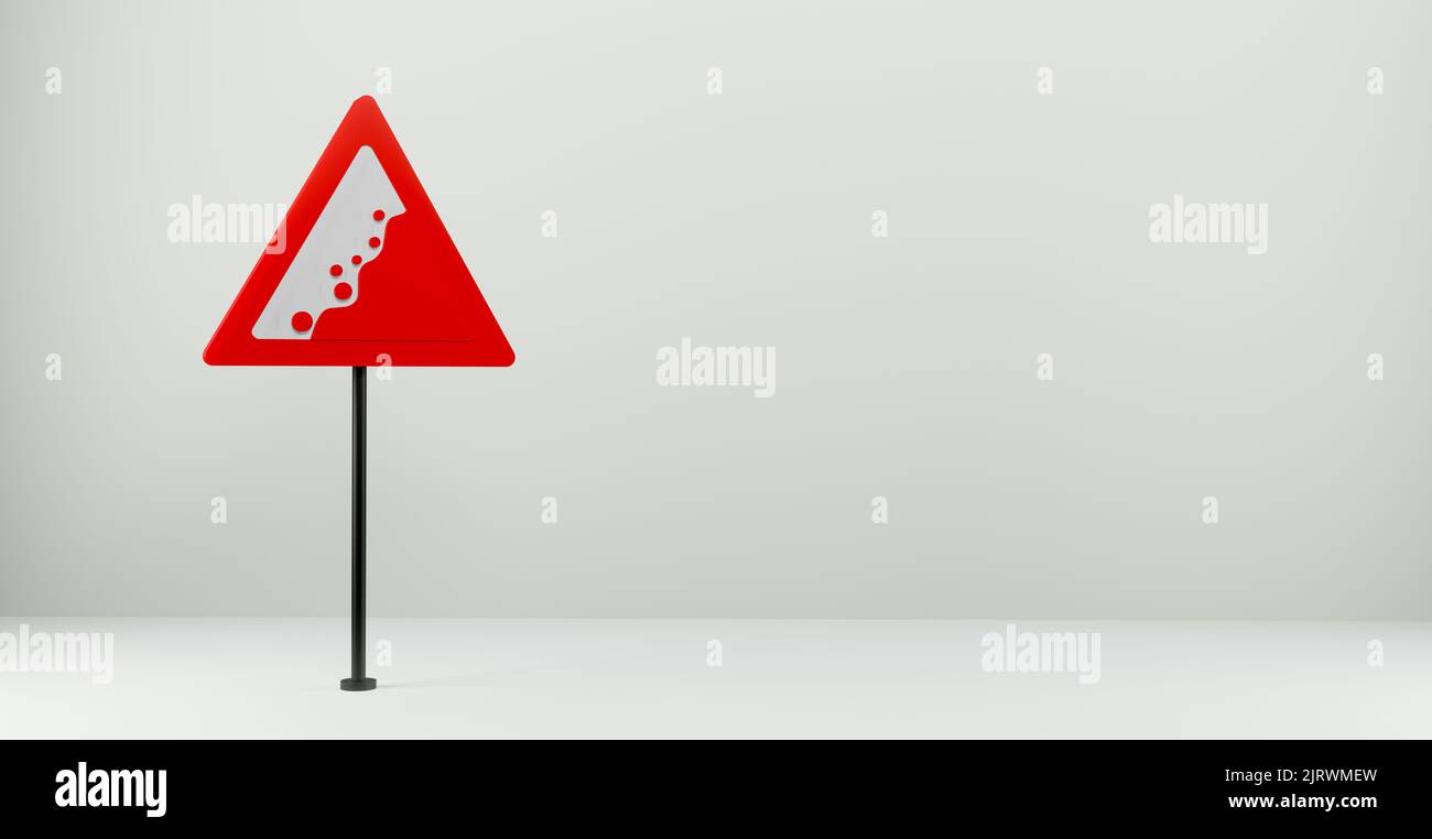 Road Sign Falling Stones 3d Sign Isolated On White Background Copy Space 3d Work And 3d