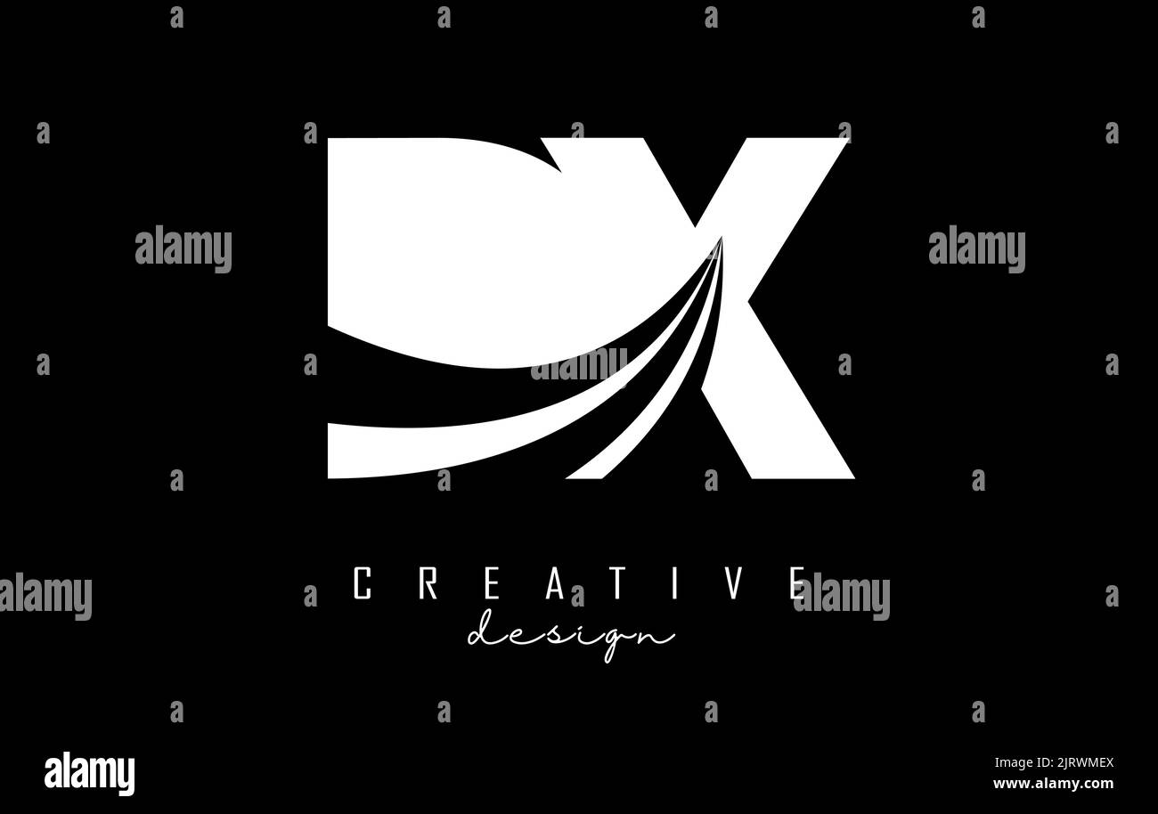 Creative white letter DX d x logo with leading lines and road concept ...