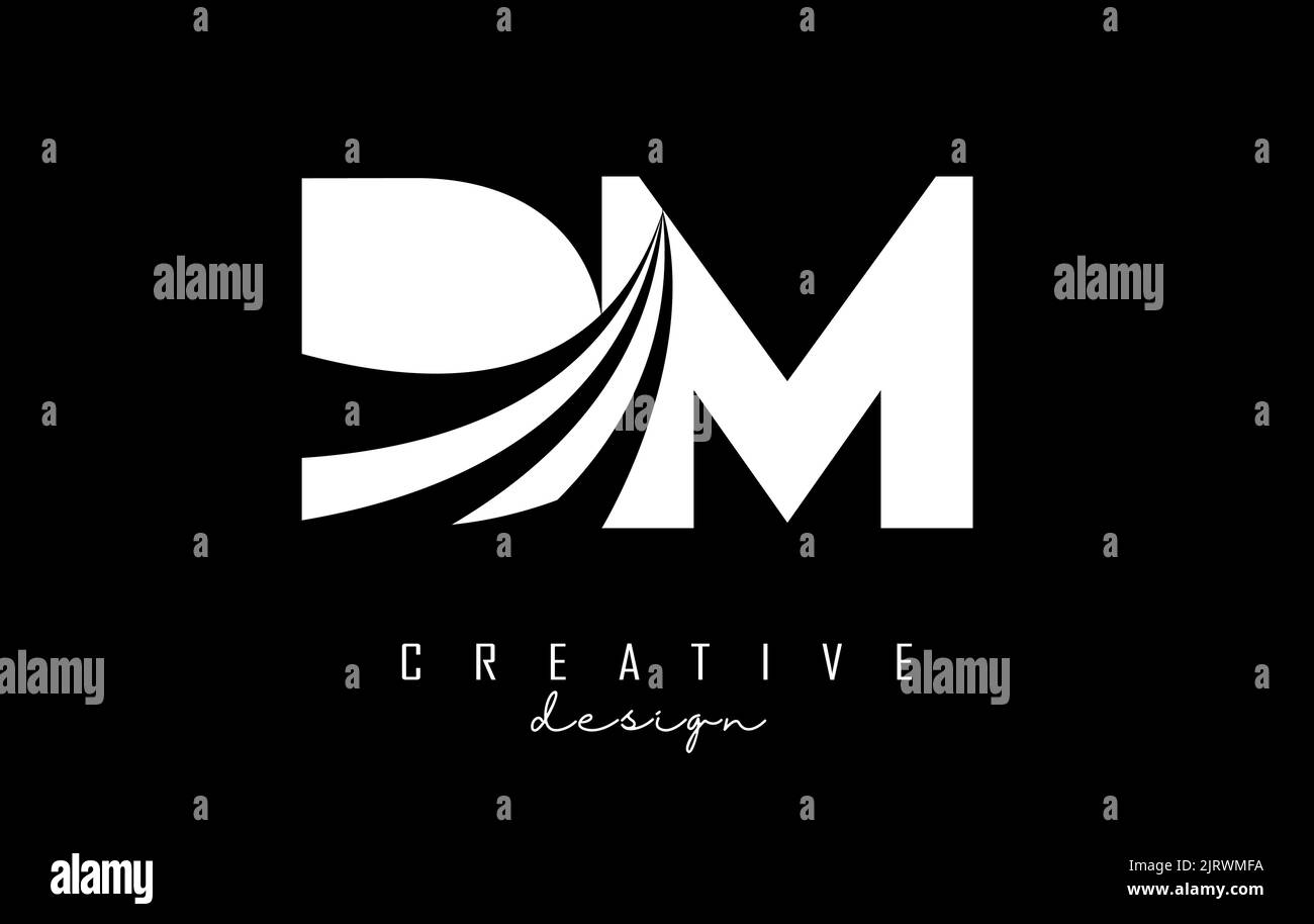 Creative white letter DM d m logo with leading lines and road concept ...