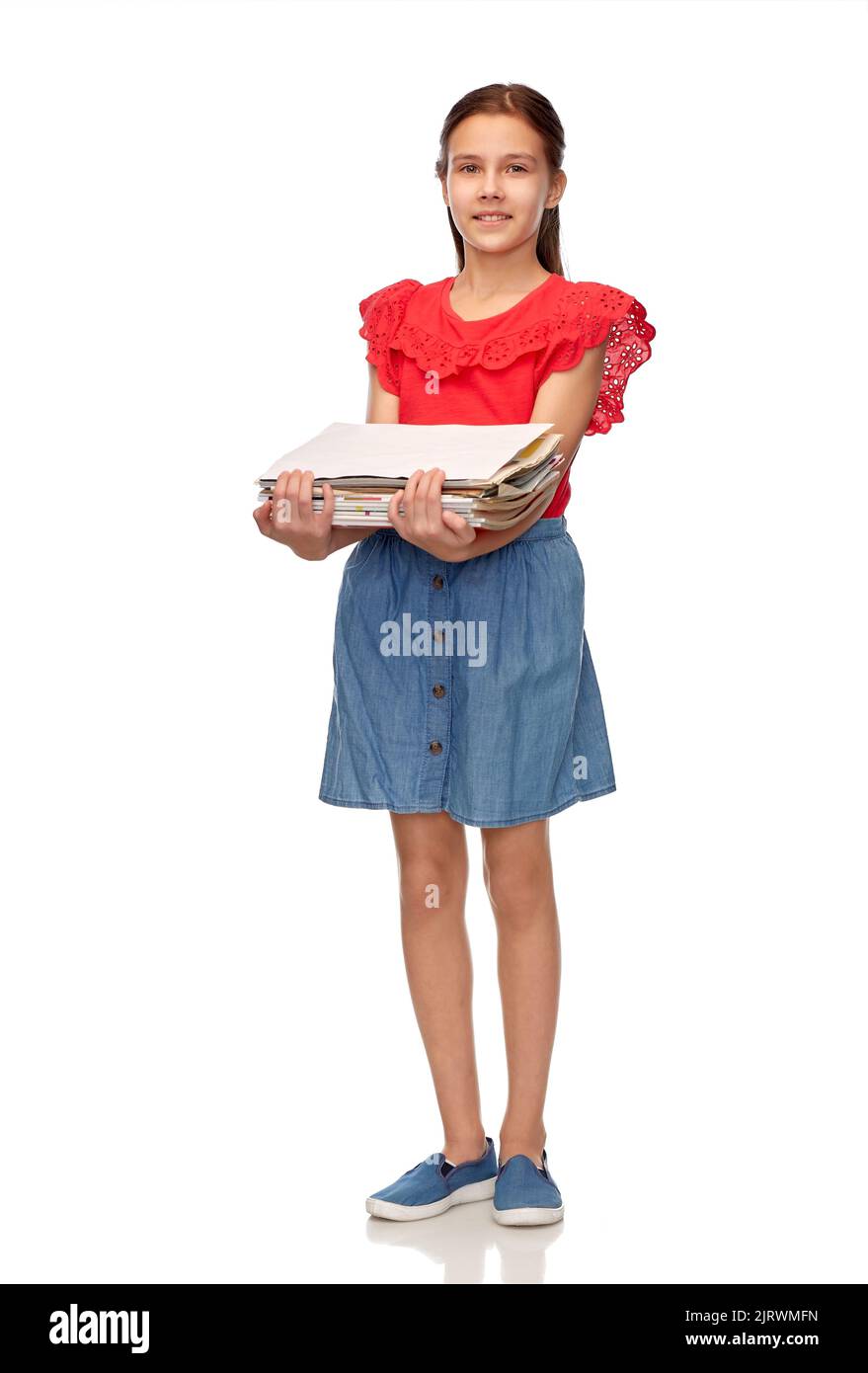 smiling girl with magazines sorting paper waste Stock Photo - Alamy
