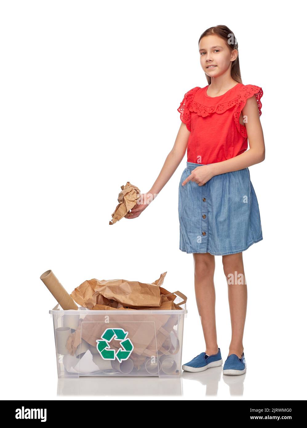 smiling girl sorting paper waste Stock Photo - Alamy