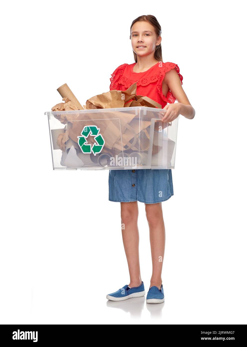 smiling girl sorting paper waste Stock Photo - Alamy