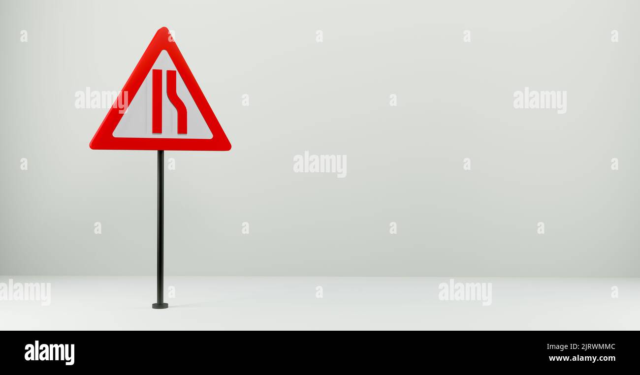 Road sign Narrowing of roads, 3d sign isolated on white background ...