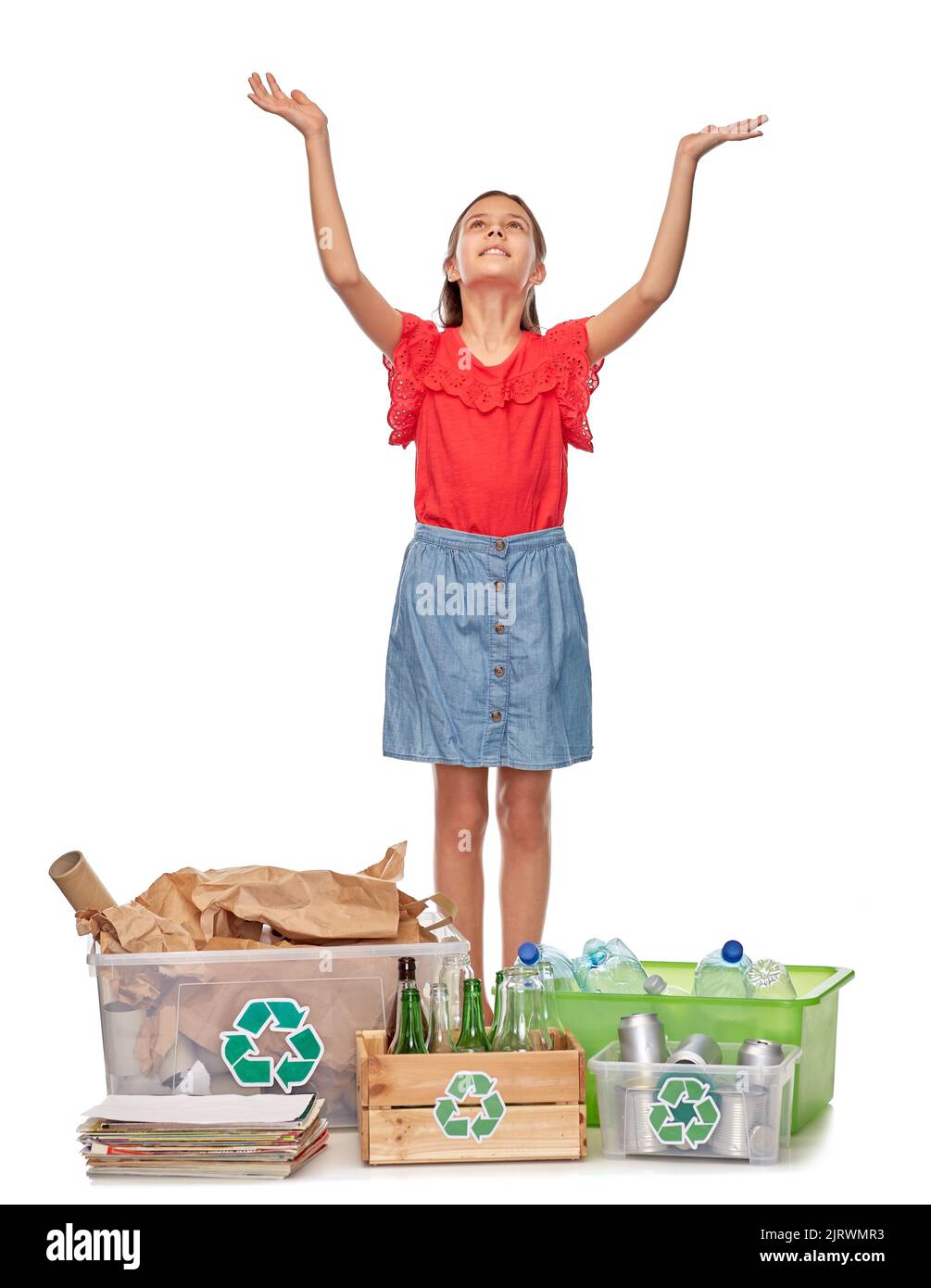 happy girl sorting paper, metal and plastic waste Stock Photo - Alamy