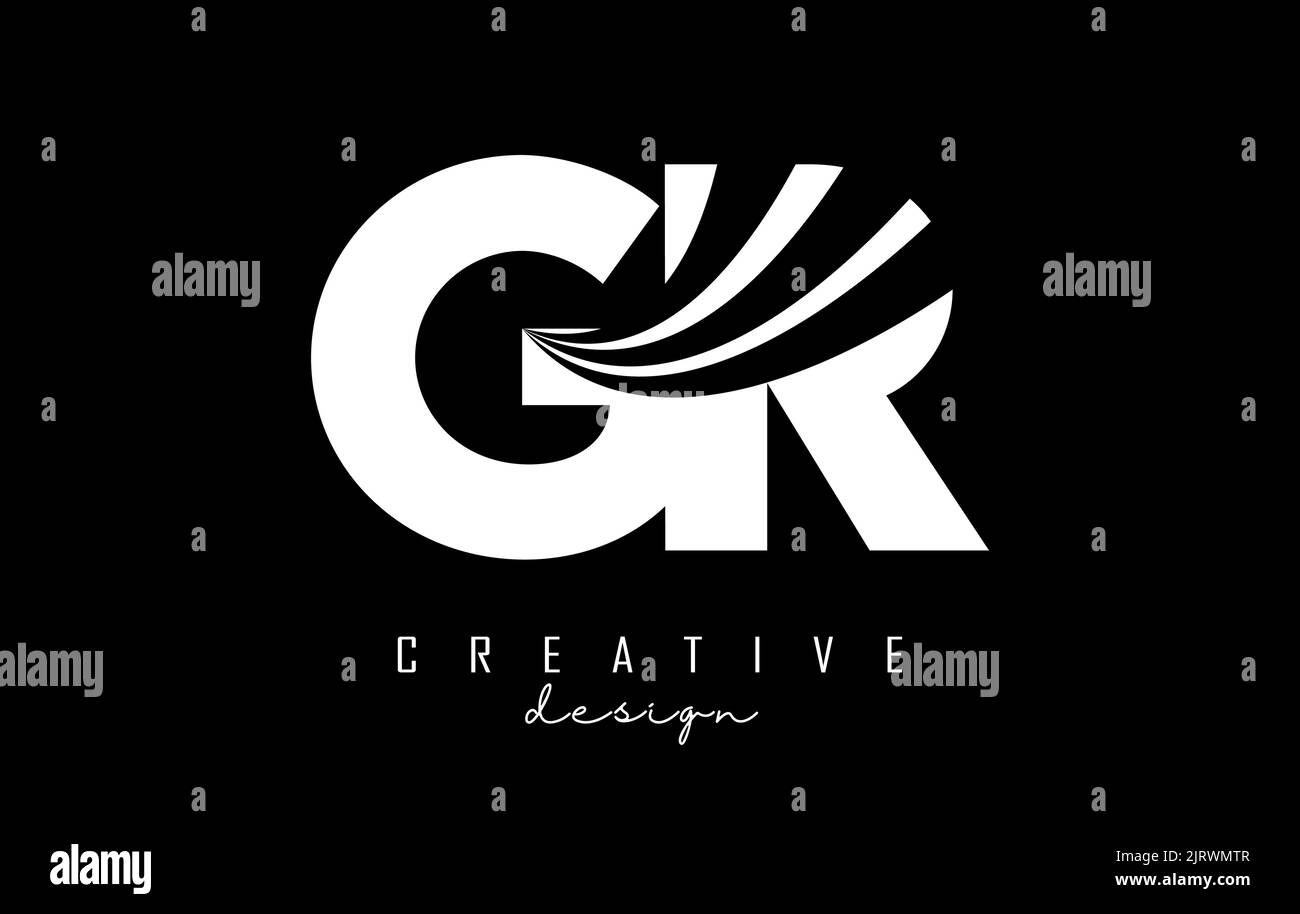 Creative white letter GR g r logo with leading lines and road concept ...